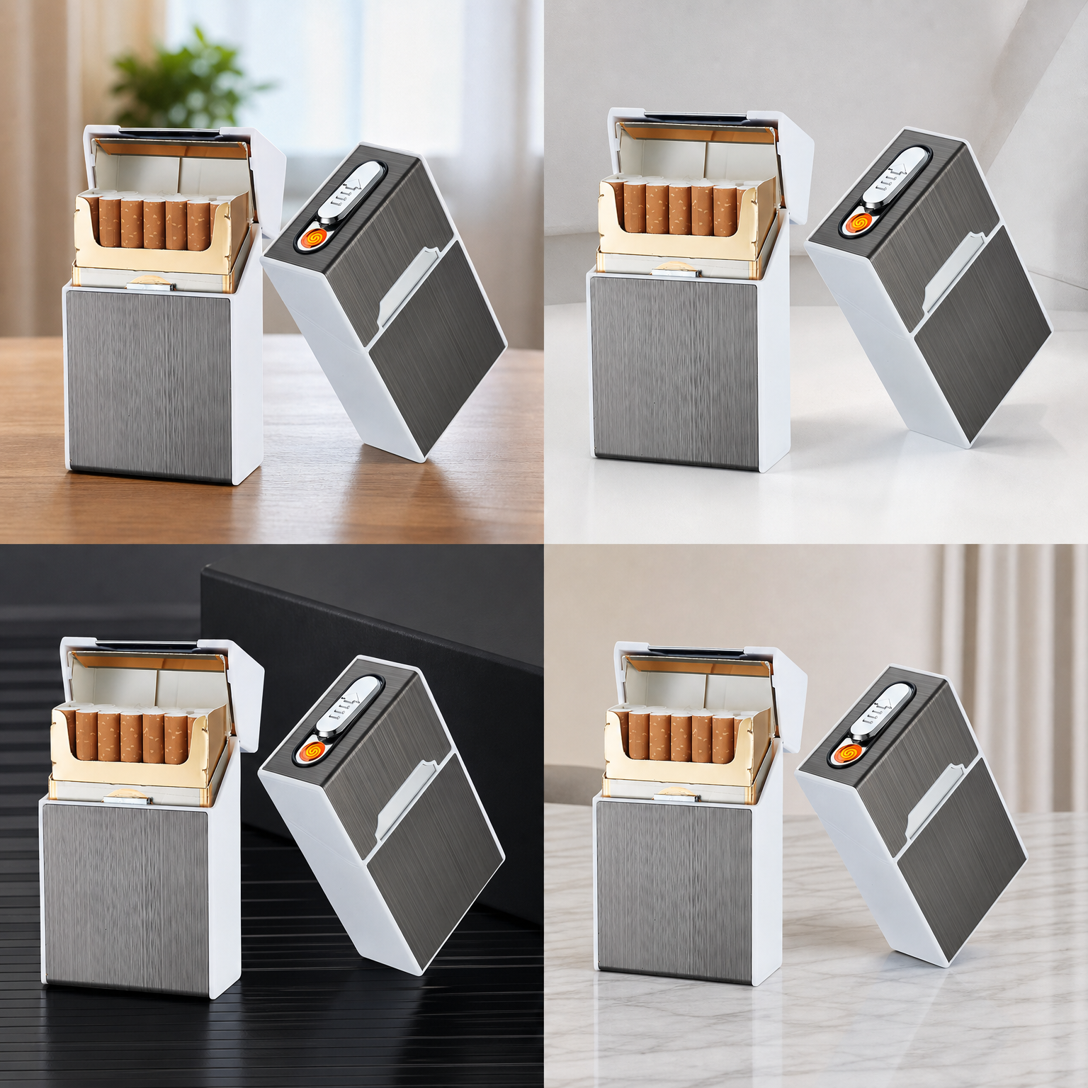 Портсигар металлический с USB зажигалкой, на магните, цвет серебро, 10х6х3 см, FatCat (Цвет товара: серебристый; Объем: 0.18 л)