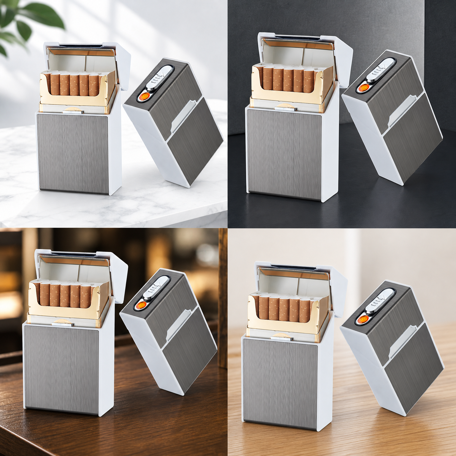Портсигар металлический с USB зажигалкой, на магните, цвет серебро, 10х6х3 см, FatCat (Цвет товара: серебристый; Объем: 0.18 л)
