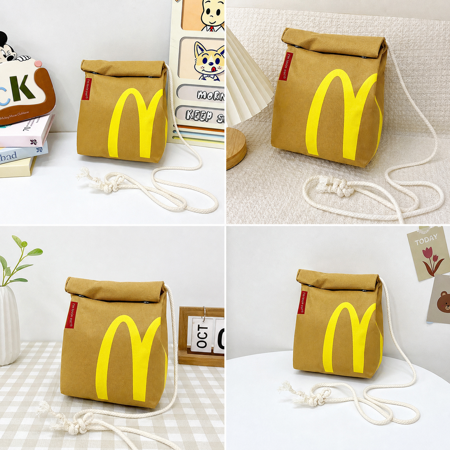 Рюкзак McDonald`s, школьный, унисекс, для средней и старшей школы, бежевый, нейлон (Объем: 13 л)