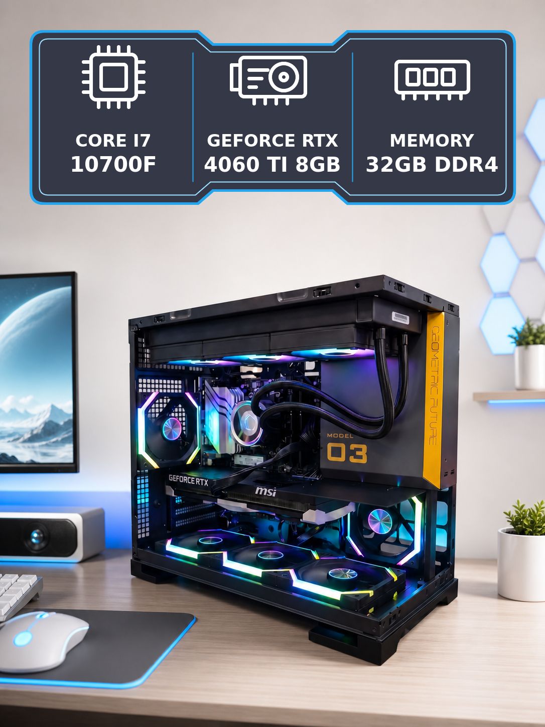 RTX 4060 Ti 8GB Мощный компьютер (системный блок) Intel i7 10700 8 ядер /DDR4 32GB/ SSD 1000Gb/800W/Win 11 PRO