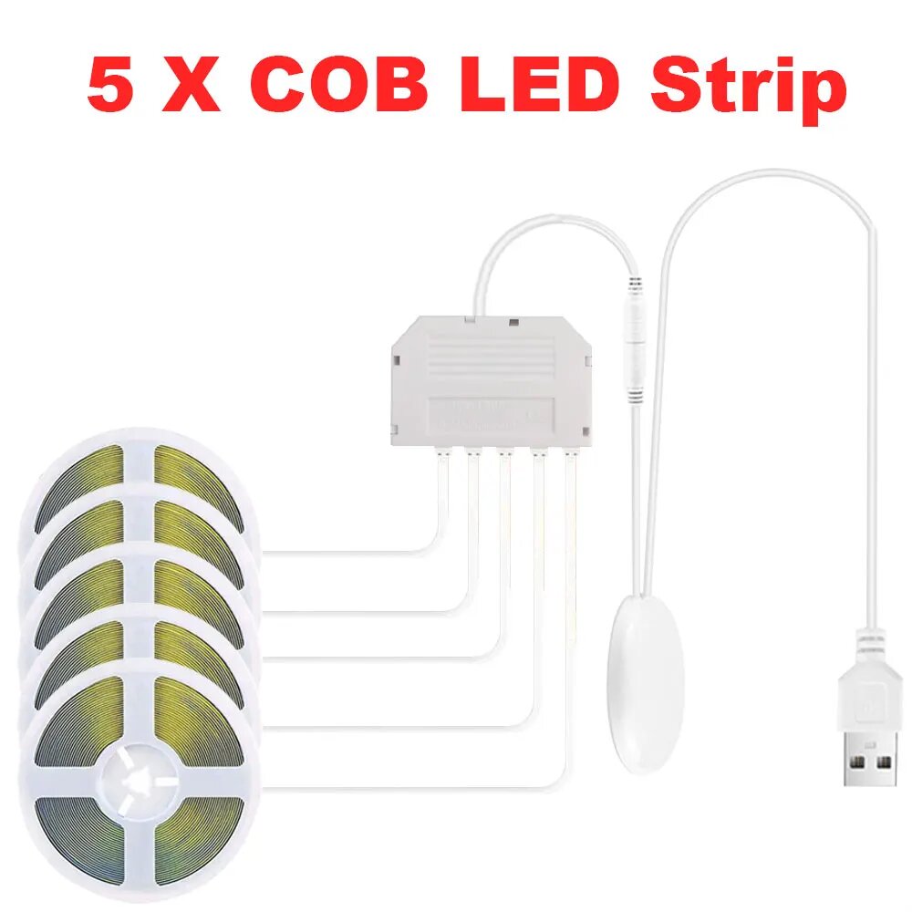 Acosh COB светодиодная лента USB 5В 1/3М с диммером 5PCS LED Strip, Warm, 1m