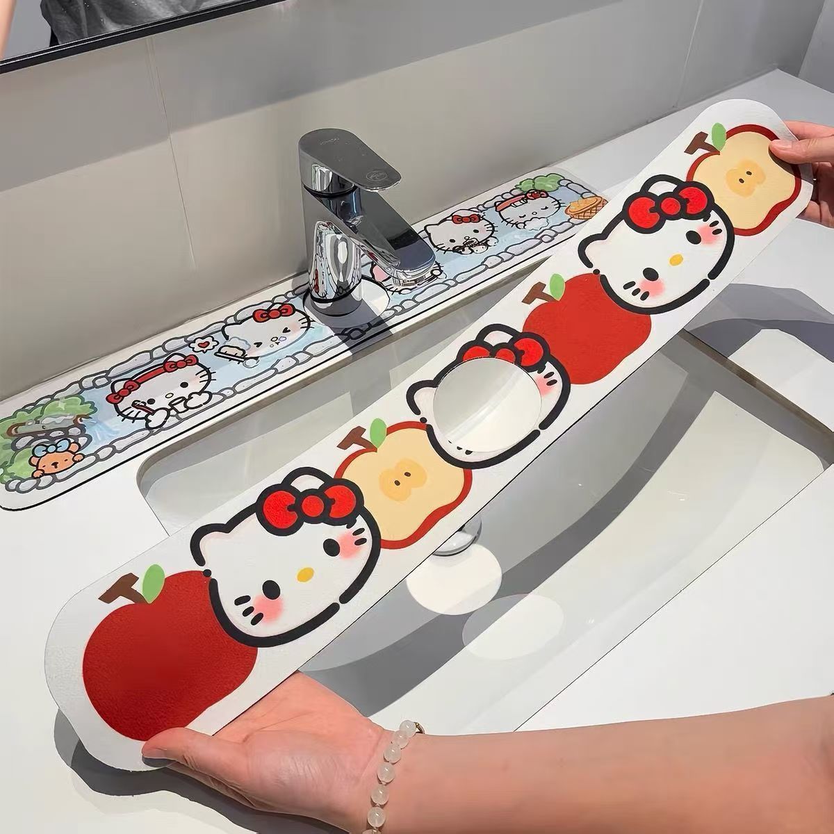 Коврик из диатомита для раковины Hello Kitty, абсорбирующий коврик под кран, декор для ванной комнаты