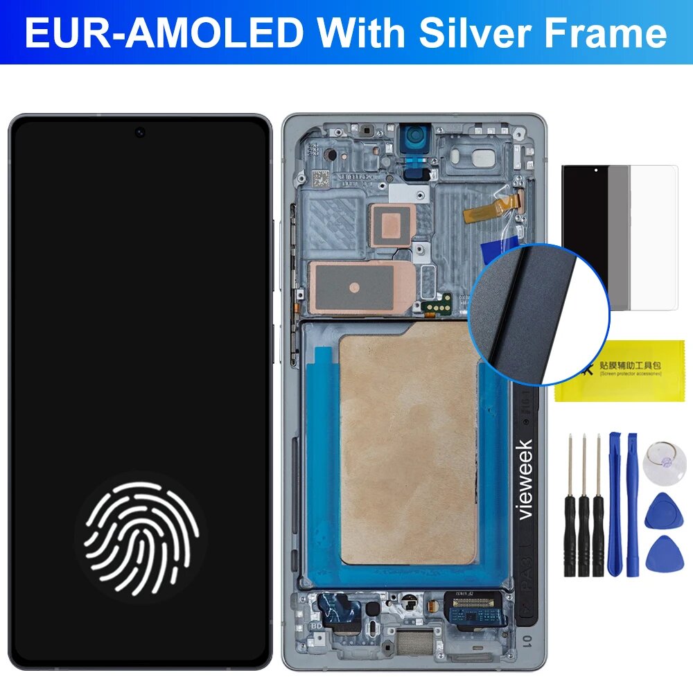 6.78-дюймовый AMOLED-дисплей S25 Ultra в сборе с тачскрином и рамкой для Samsung EUR Silver Frame