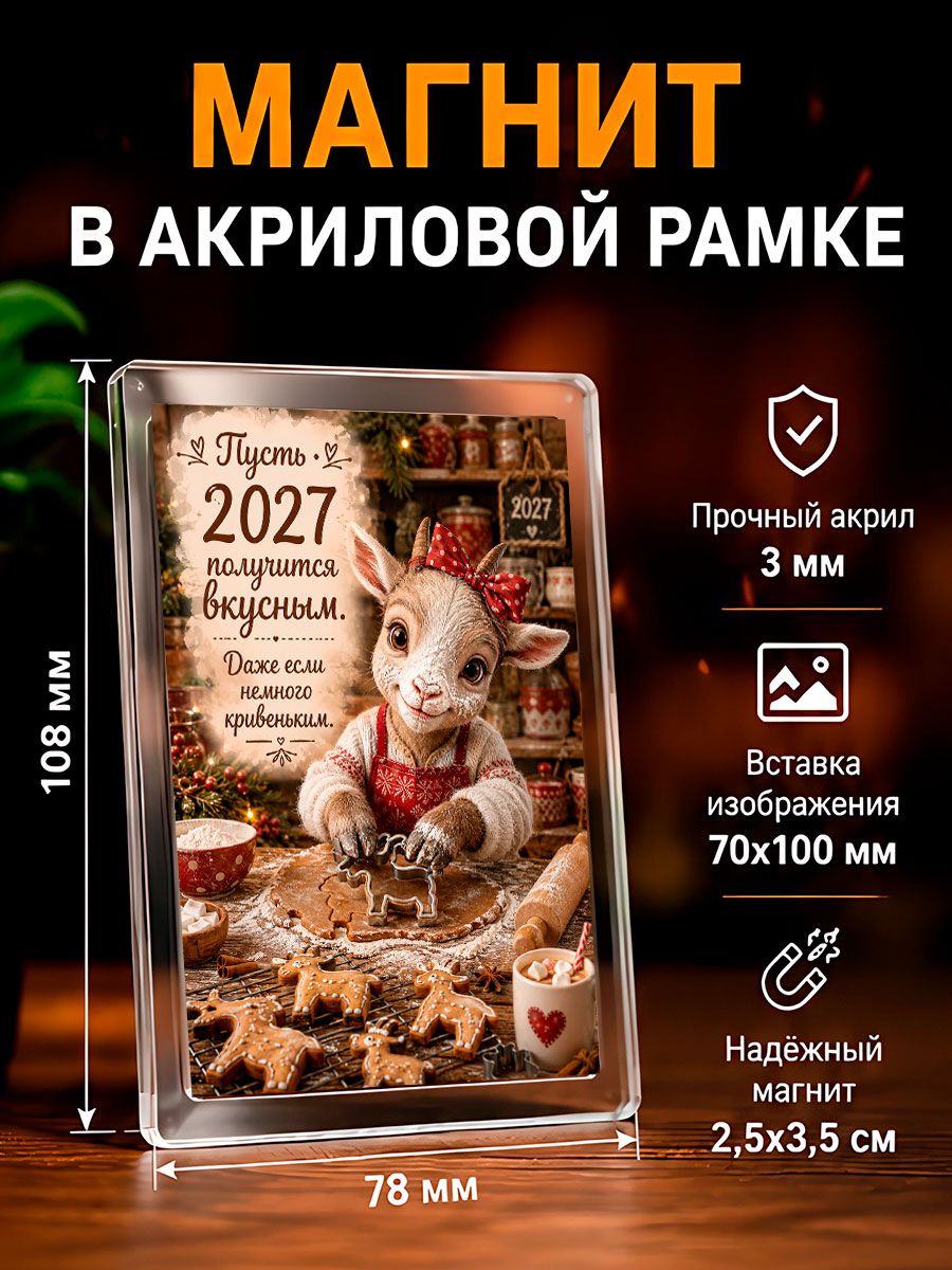 Магнит на холодильник "С Новым Годом 2027!", 78*108 мм, 1 штука