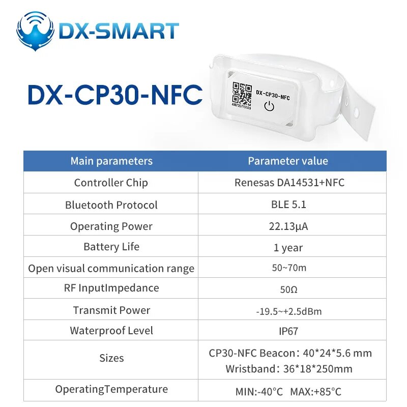 Беспроводные метки DX-SMART Wireless Dialog 14531 IP67 BLE 5.1 для отслеживания DX-CP30-NFC