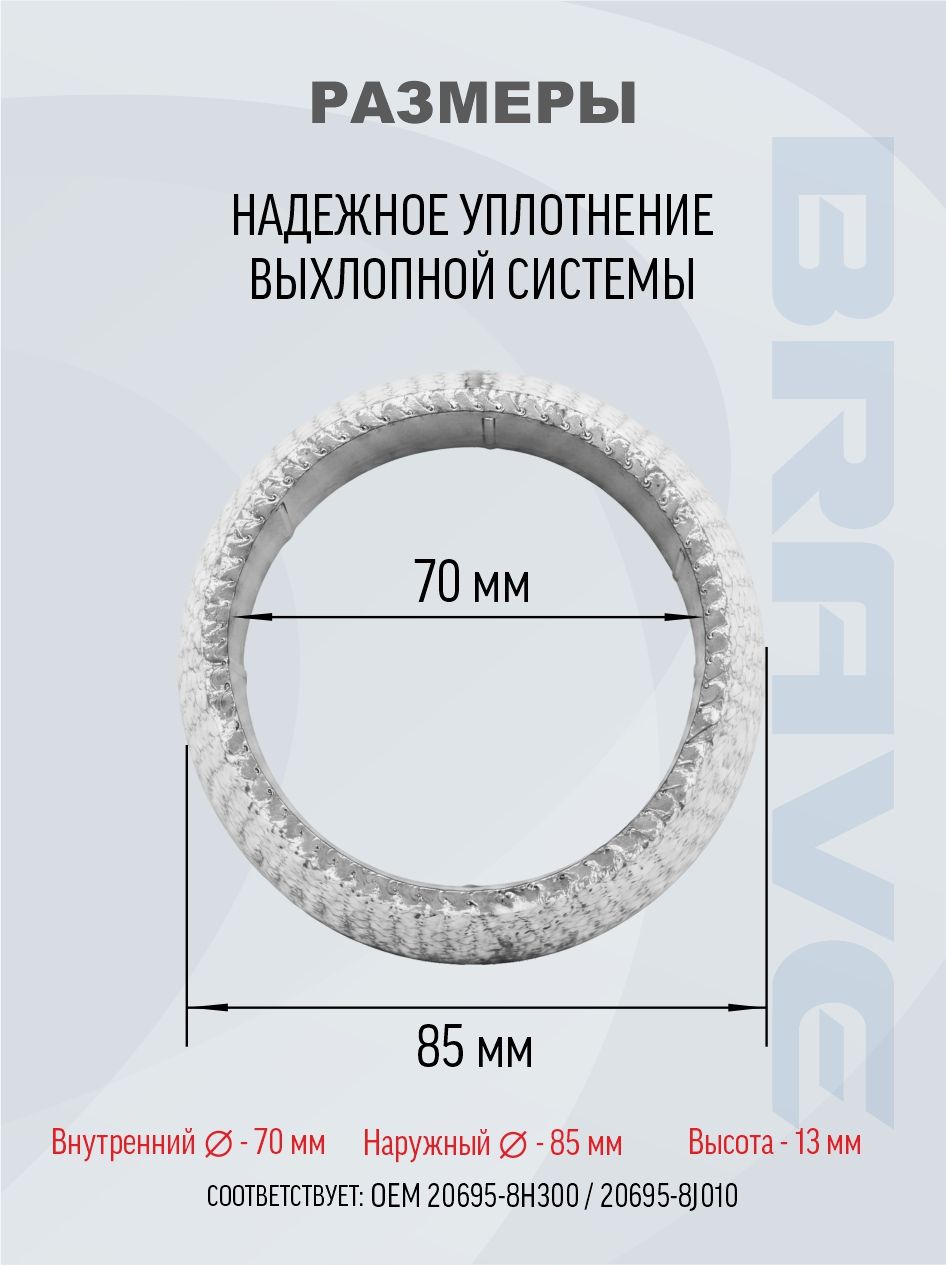 Прокладка глушителя BRAVE BR. SG.3.4, кольцо приемной трубы 20695-8H300, 20695-8J010, Лада Веста, Х-Рей дв. H4M, Nissan X-Trail T30, Teana J31, Sentra B15, Altima L31. Кольцо глушителя Ниссан — фото 1