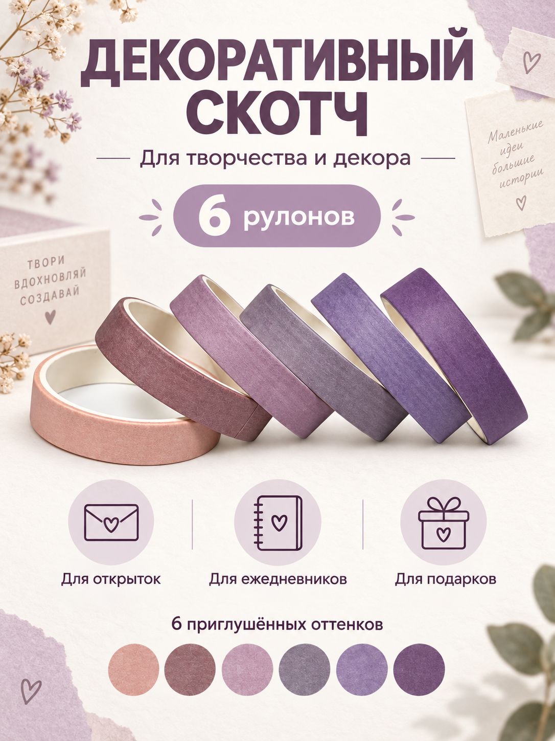 Набор декоративного скотча палитра фиолетовый