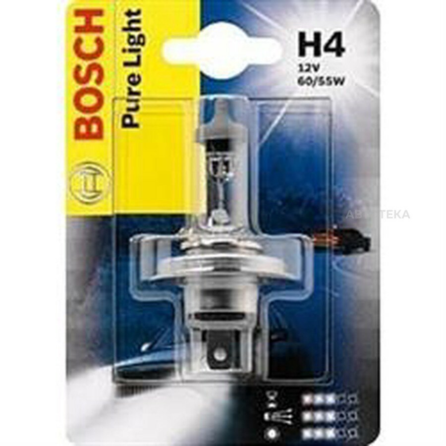 Лампа галогеновая головного света H4 P43t Pure light 12V 60/55W Блистер 1шт BOSCH 1987301001