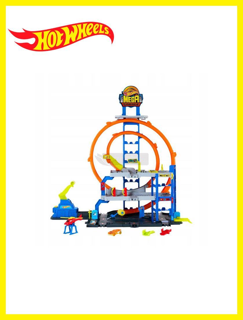 Игрушечный трек Hot Wheels City - Набор Мега гараж. Гигапетля машинка и вертолёт - Хот Вилс JBM74