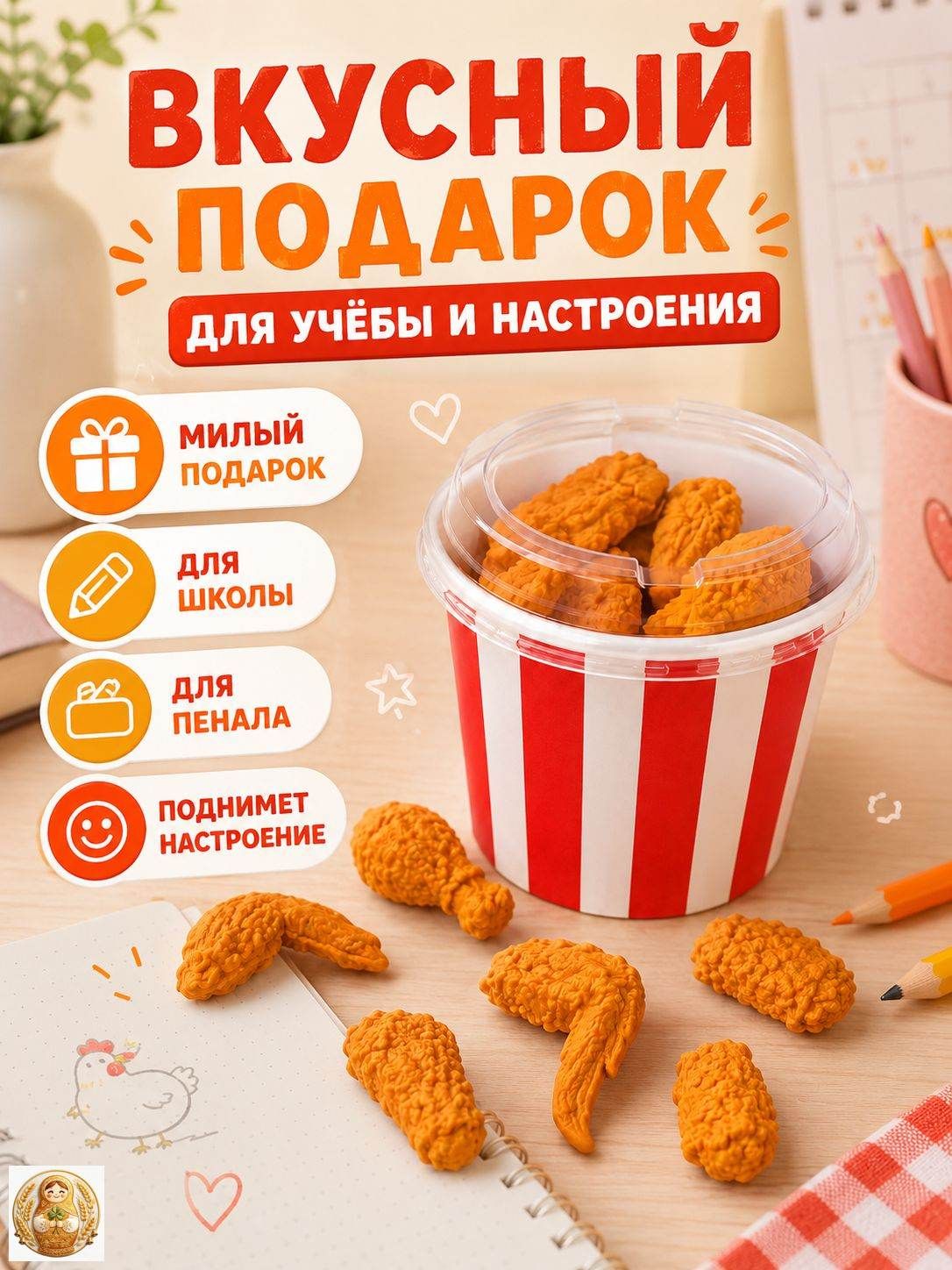 Креативный Набор Мини-ластиков В Форме Куриных Ножек, В Виде Коробки С Жареной Курицей, Мультяшный Приз Для Студентов, Ластики Различных Форм