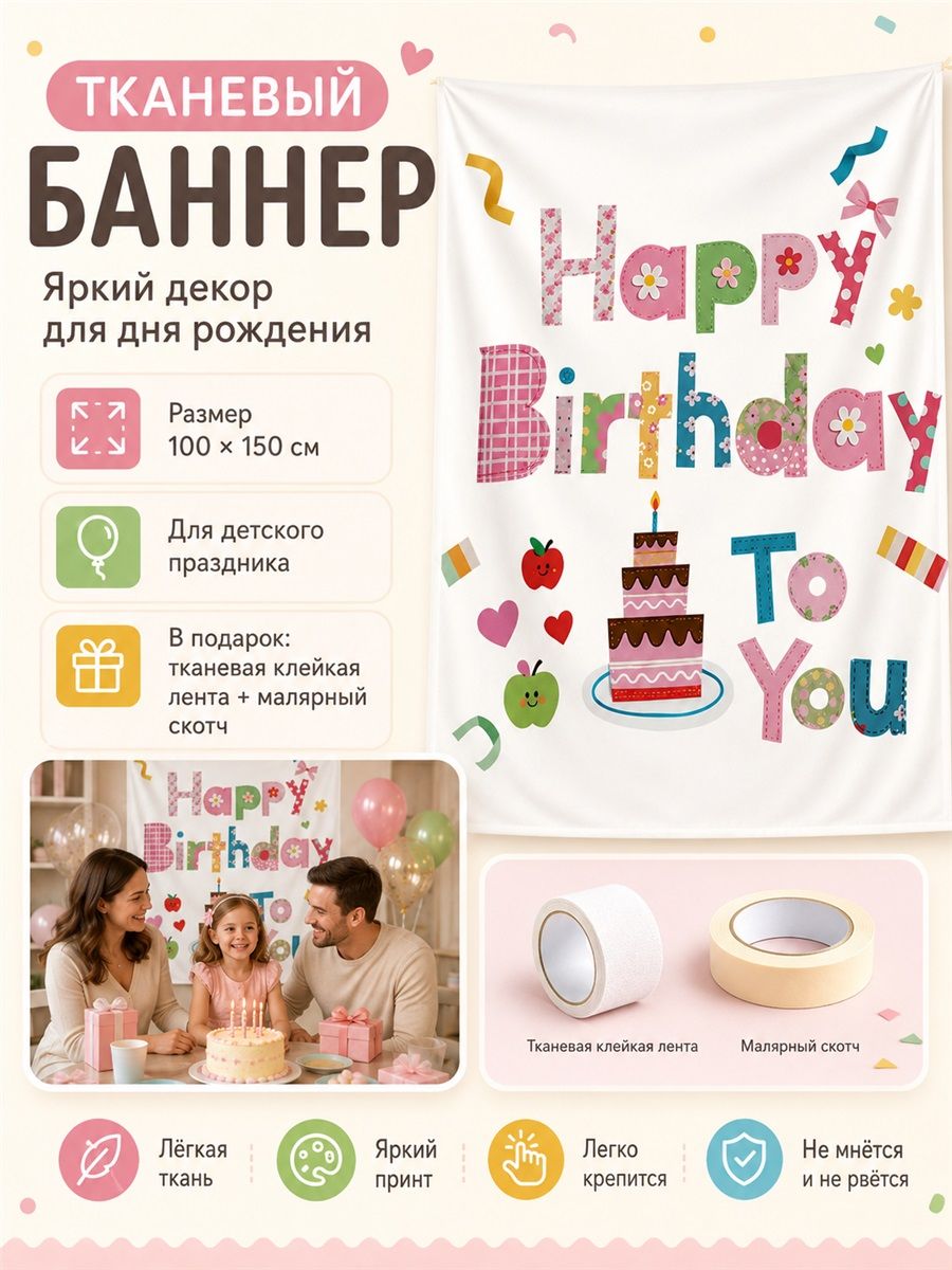 Тканевый плакат с днем рождения