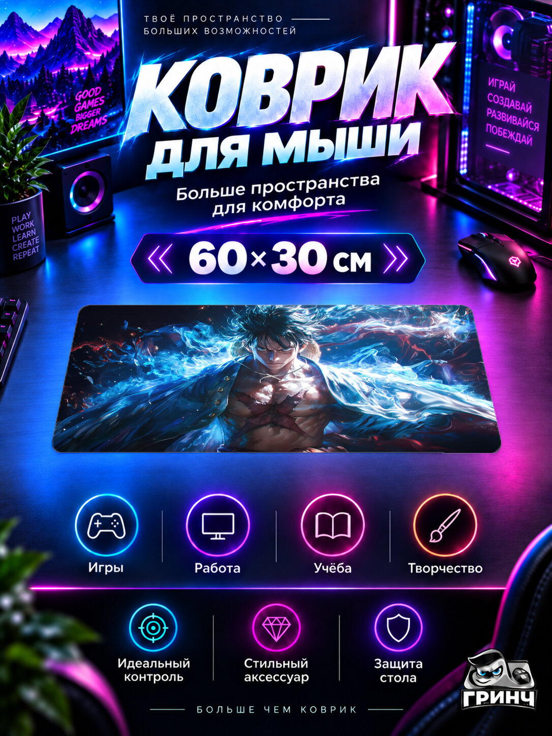 Игровой коврик для мыши 60×30 см — One Piece / Ван-Пис — Monkey D Luffy Legacy