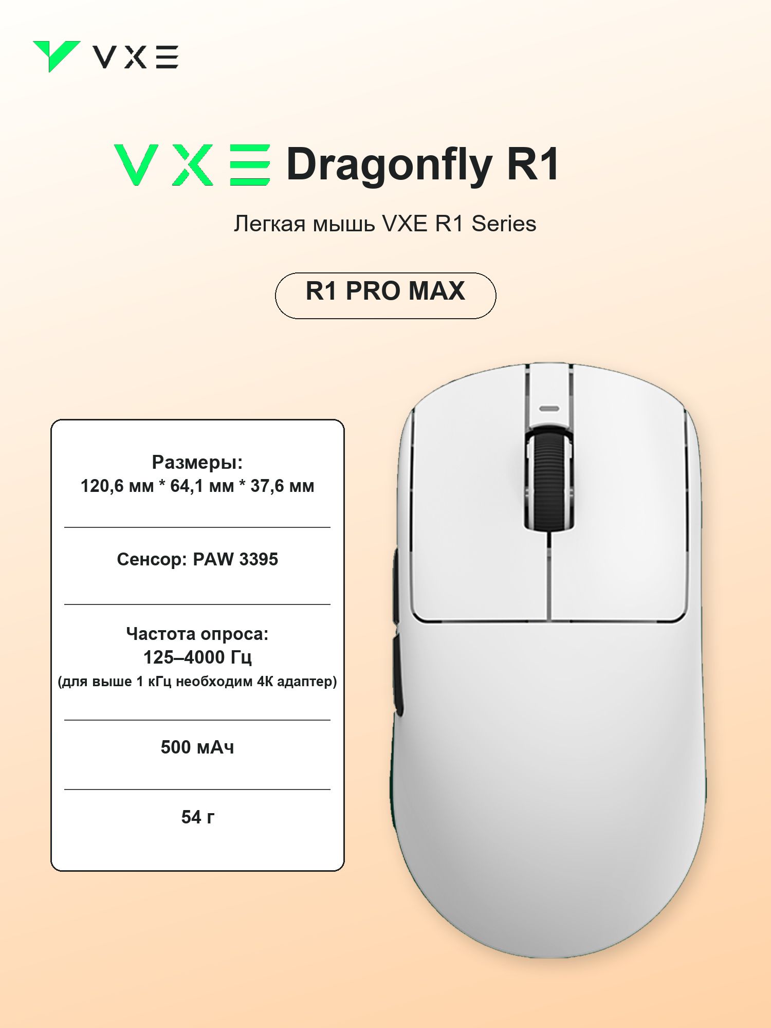 VXE Игровая мышь VXE R1 Pro Max мышь, белый, темно-серый