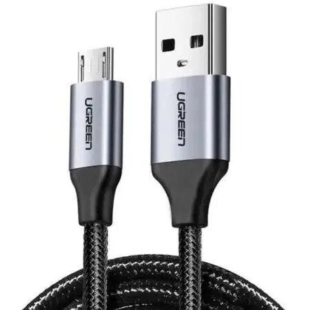 Кабель UGREEN US290, micro USB (m) - USB (m), 2м, 2A, серый / черный