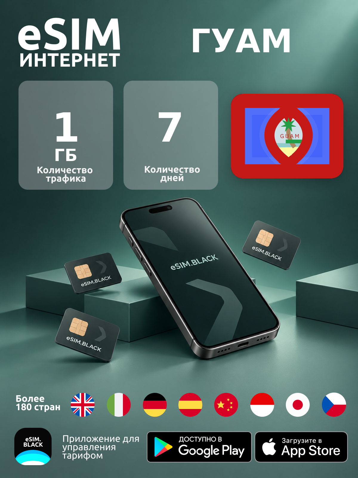 Гуам/7 дней/1 ГБ - eSIM для мобильного интернета ( iPhone | Android ).