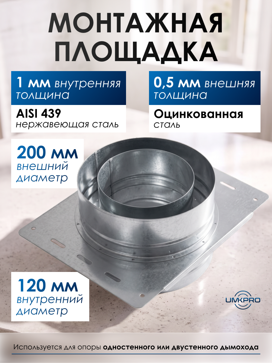 Монтажная площадка ф 120х200, AISI 439/Оц, 1,0мм/0,5мм, (К), (пл.240х320)