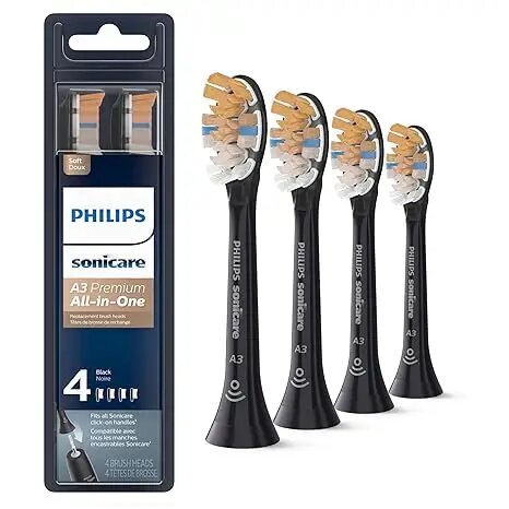 Замена электрической зубной щетки For Philips Sonicare A3 Premium All-in-One, HX9094/95, комплект 4 штуки, чёрный