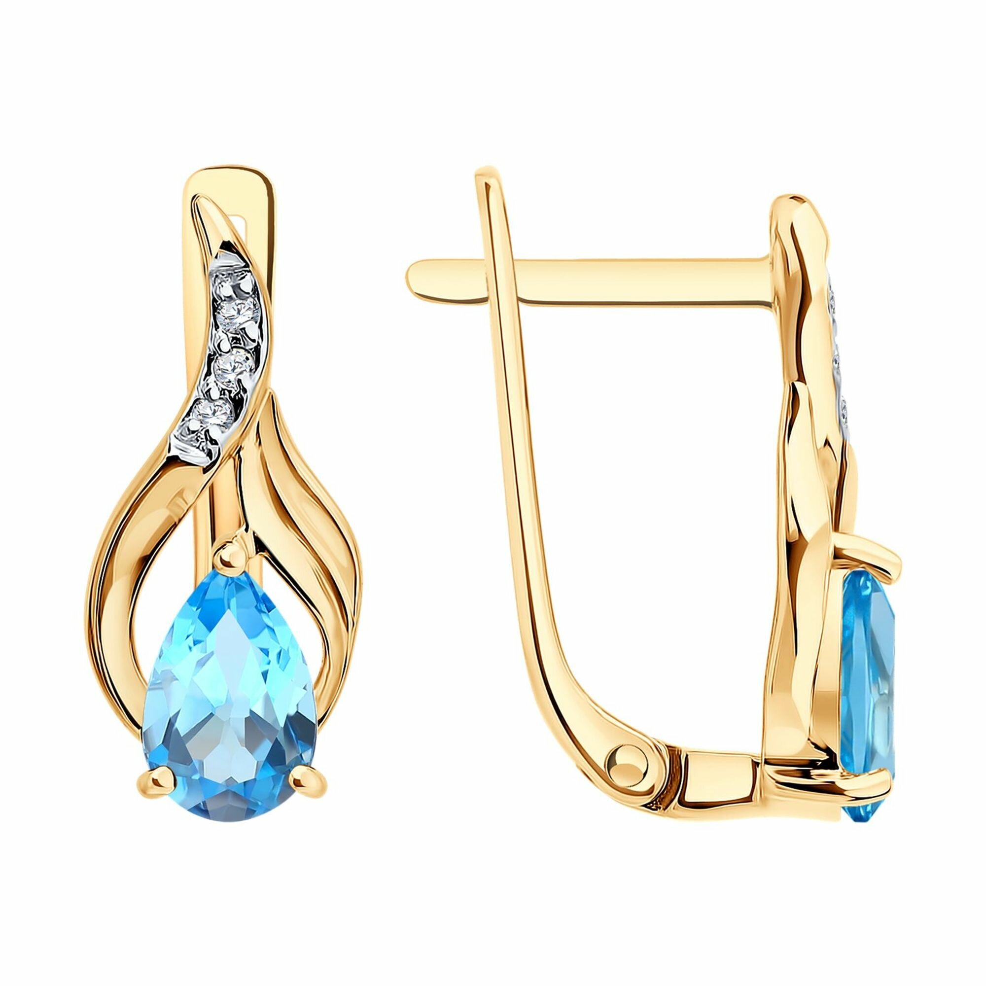 Серьги Diamant online, красное золото, 585 проба, бриллиант, топаз