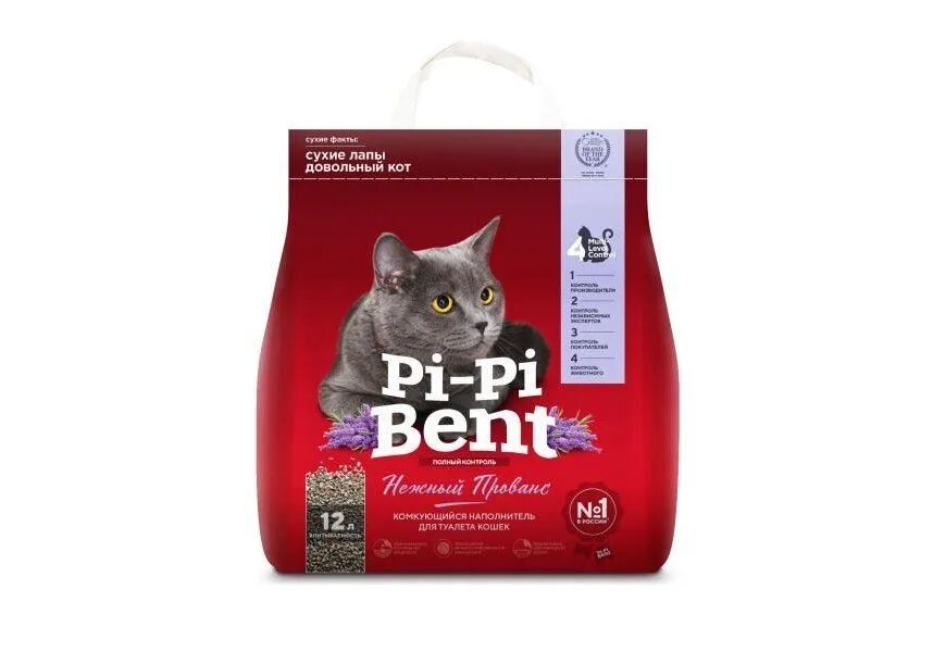 Pi-Pi-Bent / Наполнитель для кошачьего туалета ПиПиБент Нежный Прованс Комкующийся, 12 л (5 кг)