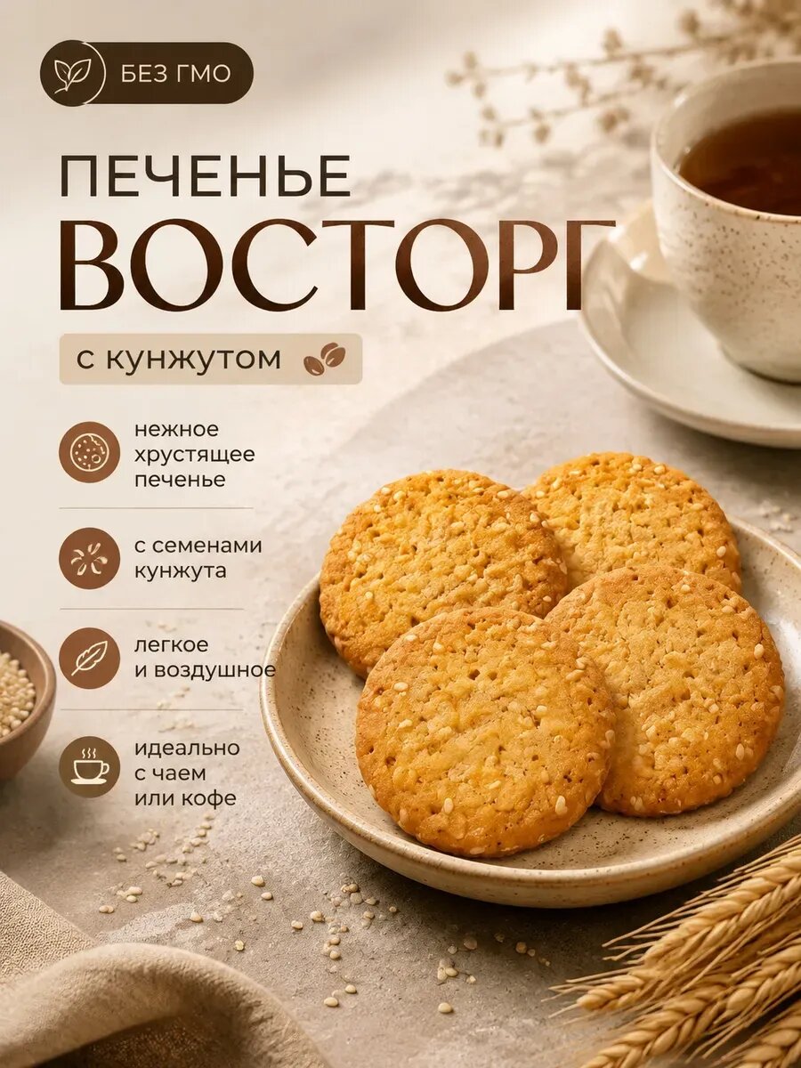Печенье "Восторг", с кунжутом,100гр