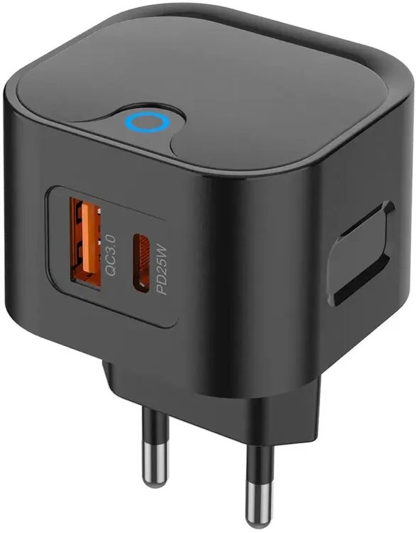 Сетевое зарядное устройство PERO ТС21B, USB-A, USB-C, 25Вт, 3A, черный