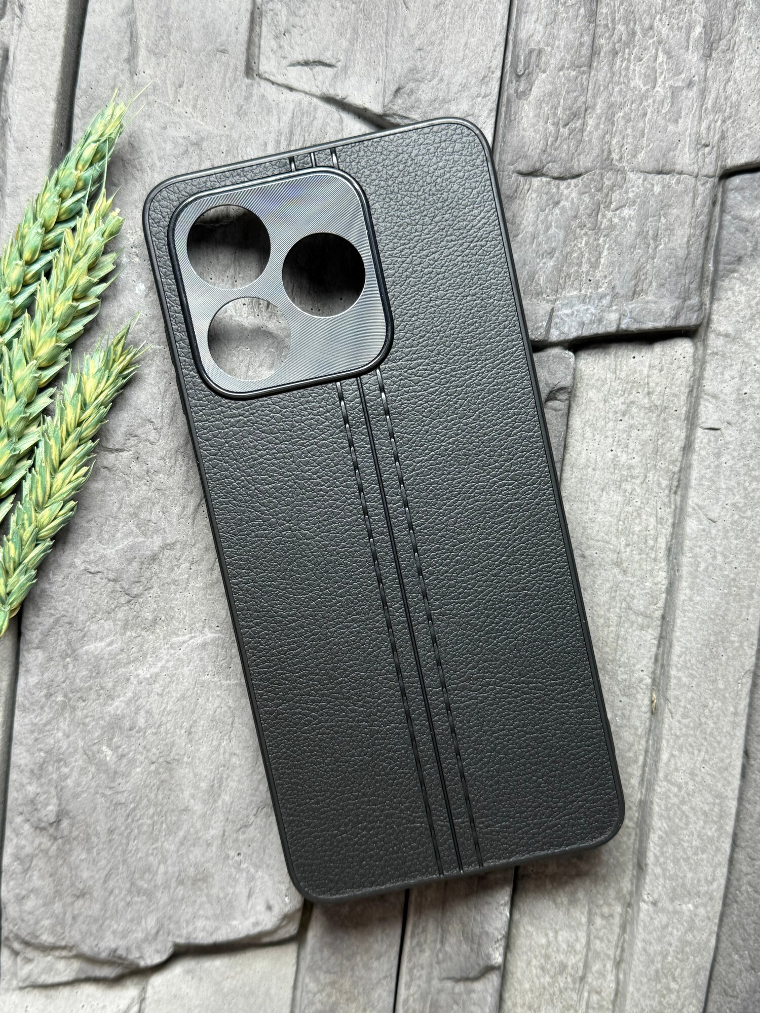 Чехол противоударный для Honor X5d/ X5d Plus, Honor X5c/ X5c Plus ( Хонор Х5д/Х5д плюс, Хонор Х5с/Х5с плюс ) с защитой камеры , текстура кожи , черный