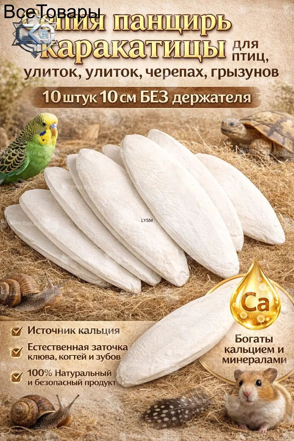 Сепия панцирь каракатицы для птиц, улиток, черепах, грызунов 10 штуки 10 см без держателя