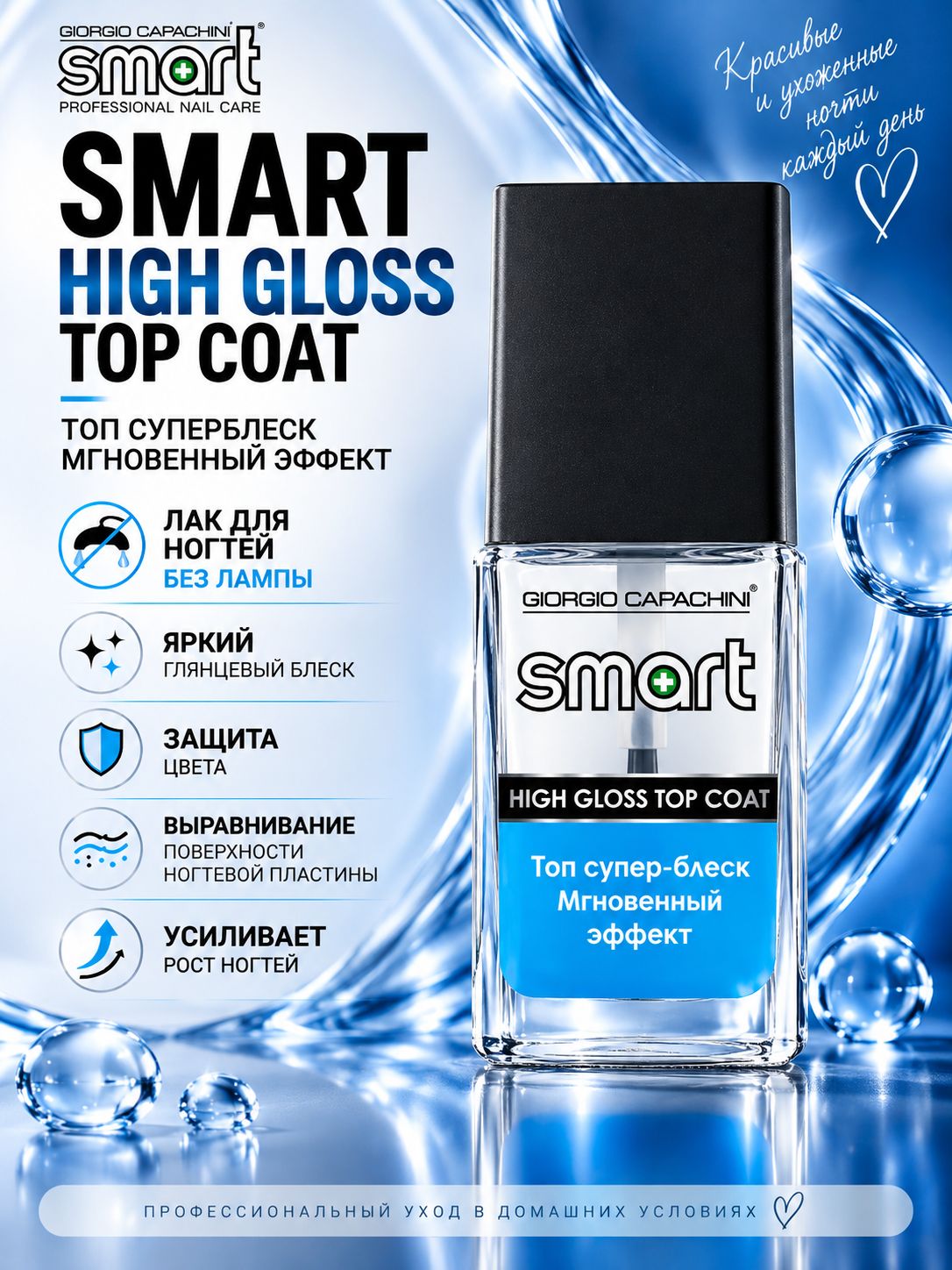 Топ супер блеск - блеск Мгновенный Эффект HIGH GLOSS TOP COAT ( прозрачный ) 12 мл для ухода за ногтями и педикюра в дом