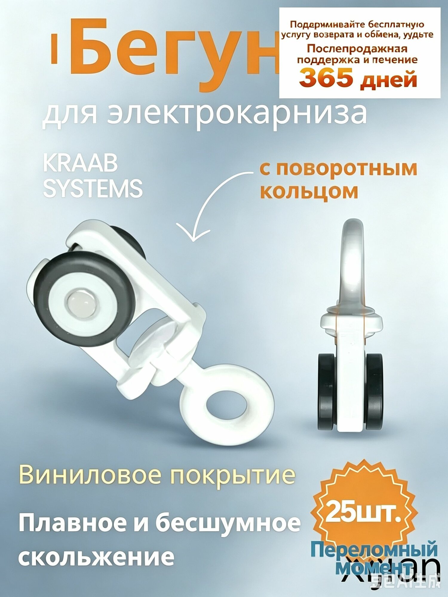 25 штук карнизов для штор, крючки для контуров KRAAB SYSTEMS, виниловое покрытие для электрических карнизов