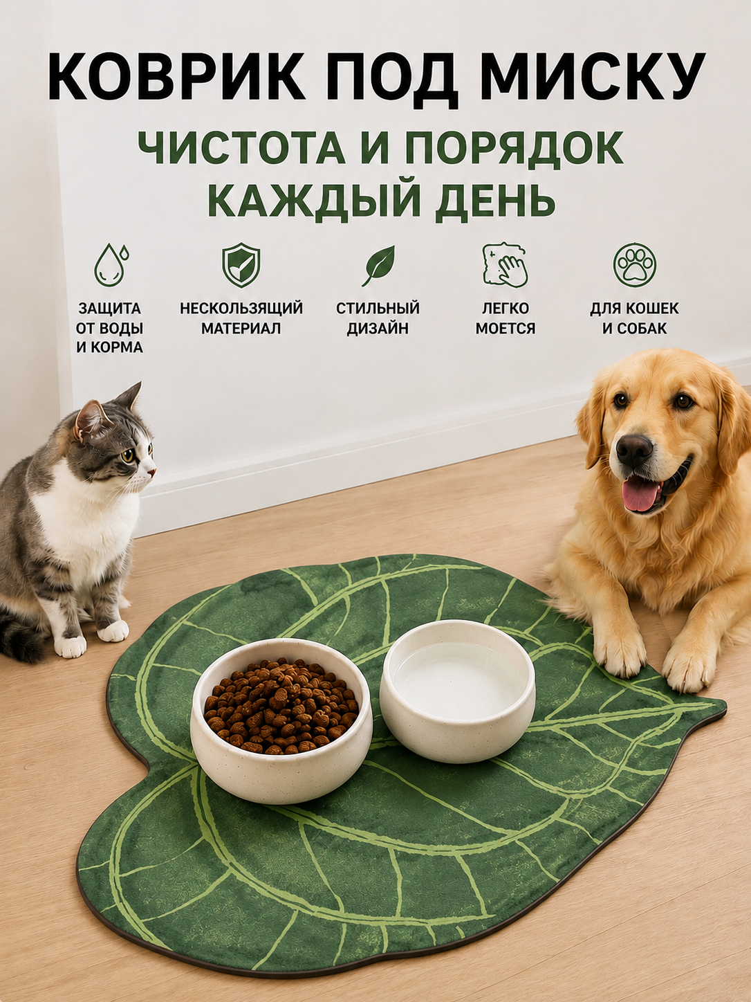 Коврик под миску, для кошек и собак, 40 см x 60 см, нескользящий