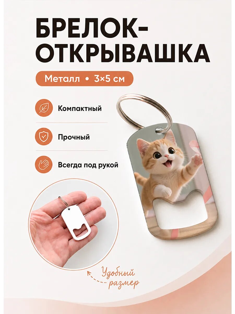 Брелок открывашка "Котёнок Ловит Ленту"