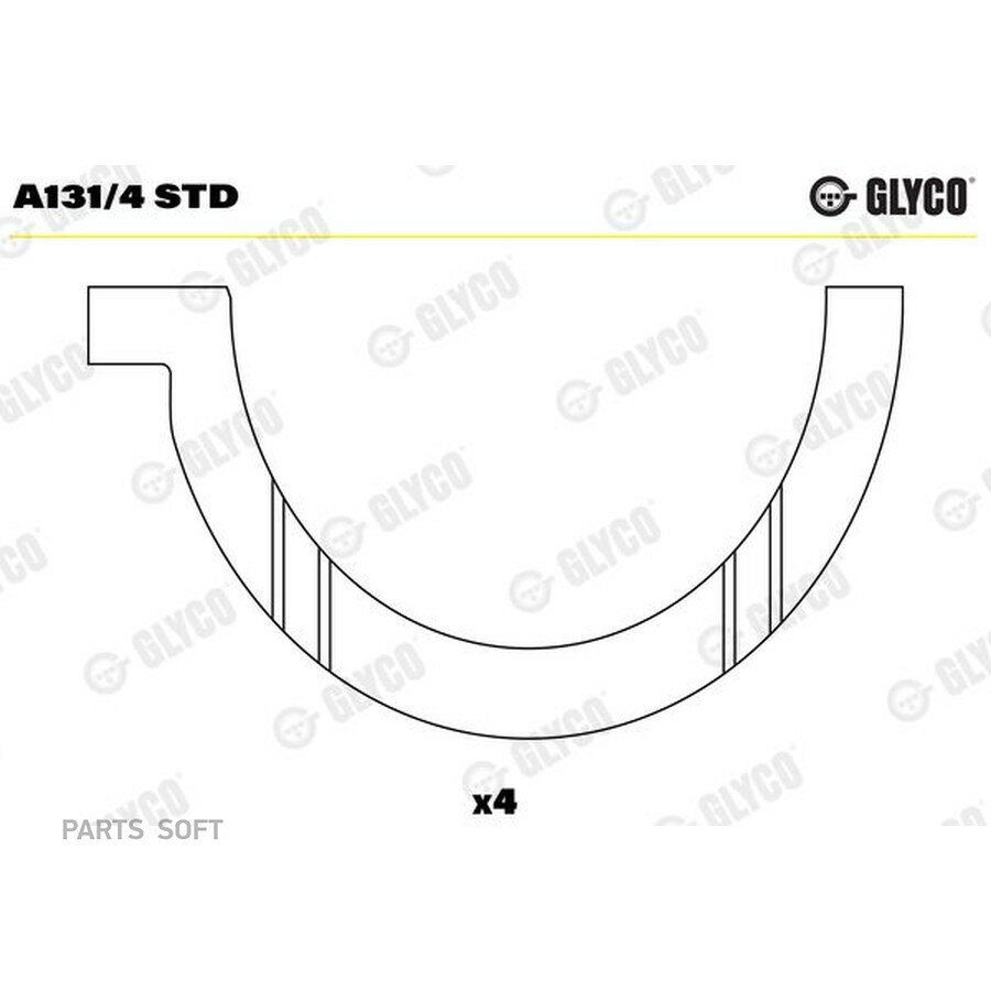 GLYCO A1314STD A131/4 STD полукольца упорные к-т 4 шт. STD !1x\Volvo F/FH 10/12 TD/THD120-123 D12A