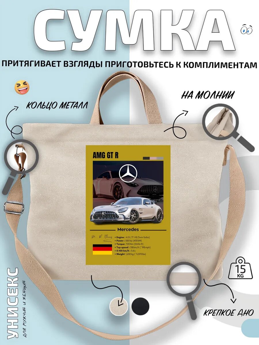 Сумка шоппер  Mercedes AMG GT R купе на газоне