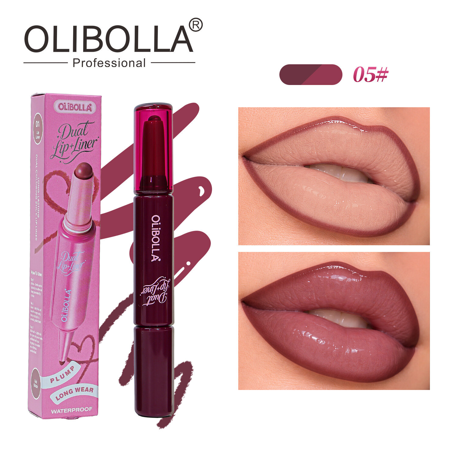 Двусторонняя помада и карандаш для губ OLIBOLLA 2 в 1, водостойкая, стойкая, 6 оттенков, матовый нюдовый оттенок