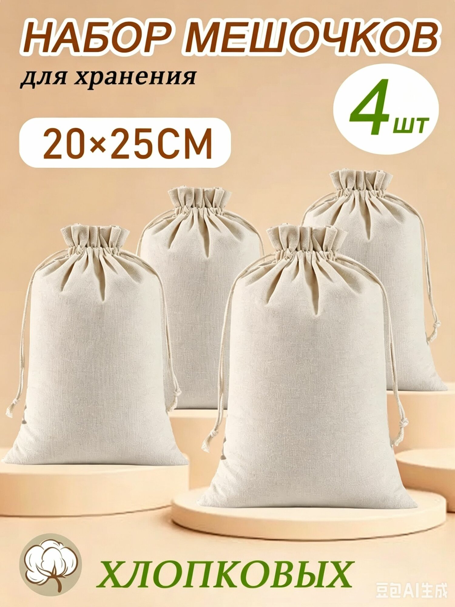 Пакеты термоусадочные 25x20 см 4 шт светло-бежевый