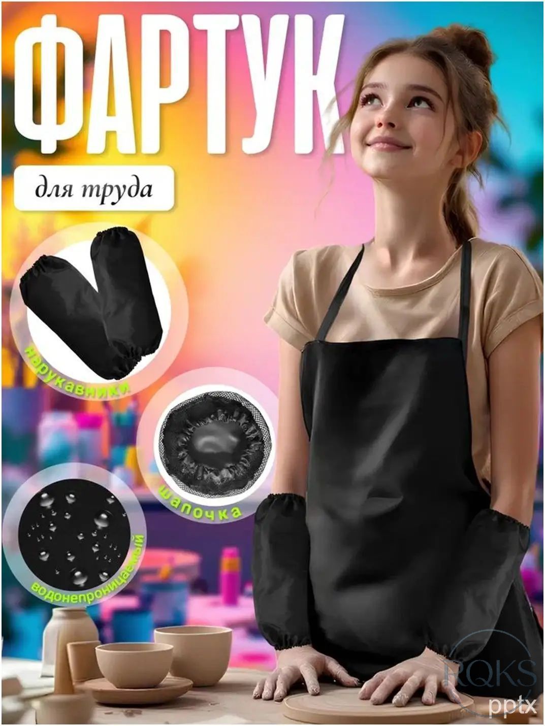 Фартук для рисования и труда AХLER, передник для творчества и изо для мальчика и девочки, 74х52 см, черный