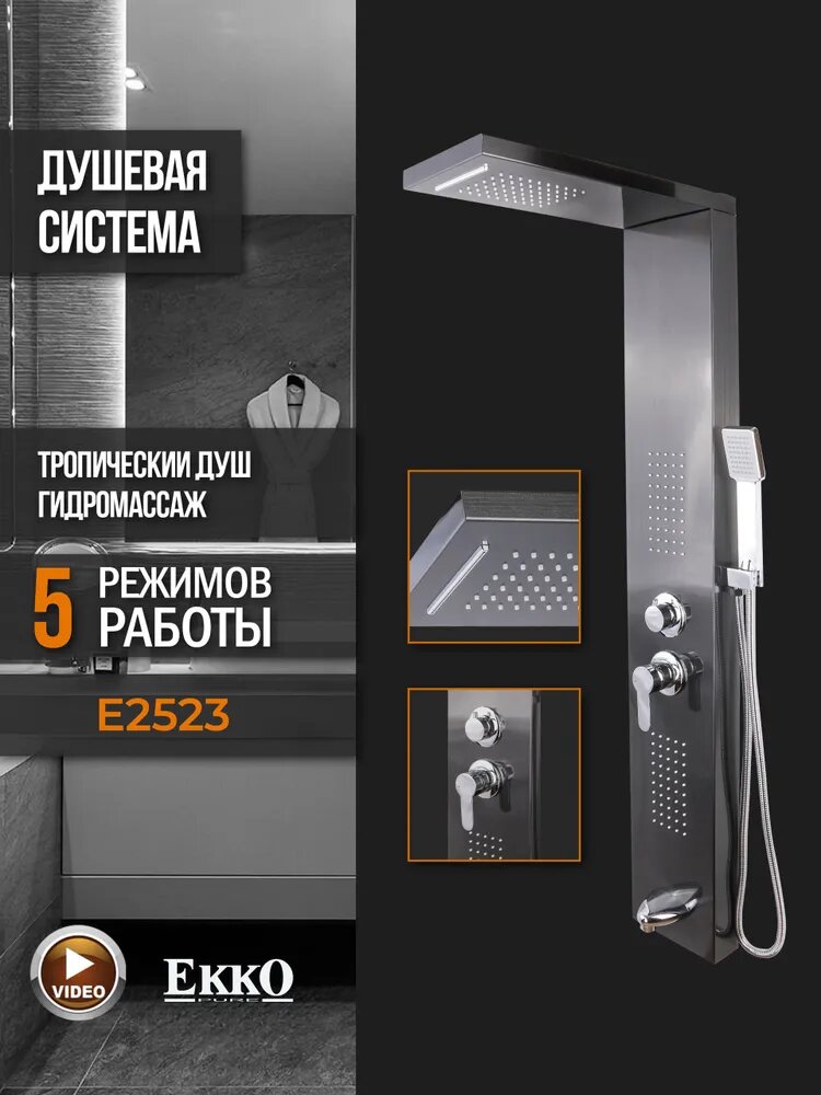 Ekko Душевая панель черный, черный матовый