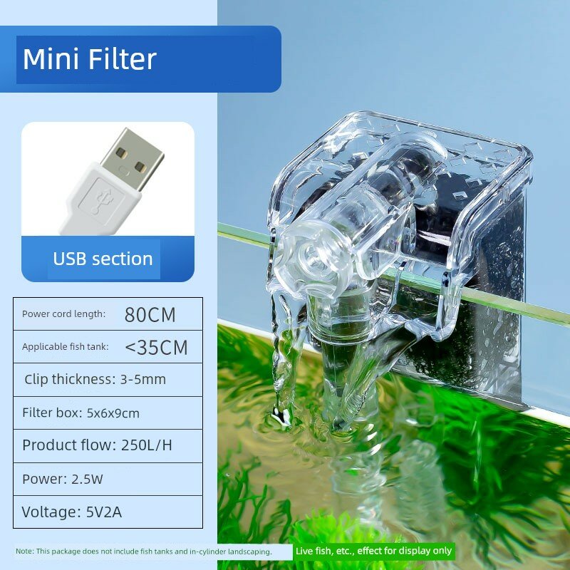Компактный фильтр для аквариума с USB-питанием, циркуляцией воды и аэрацией для малых аквариумов