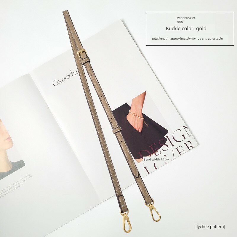 Замена ремешка для сумки Hermes Kelly Ветровка серый, текстура пальмового листа, золотая пряжка