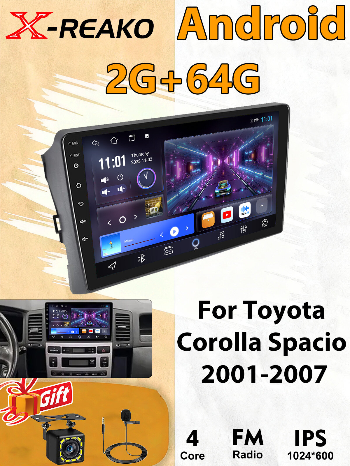Магнитола для Toyota Corolla Spacio 2001 - 2007, Corolla Verso 2001 - 2004 для 9" магнитолы