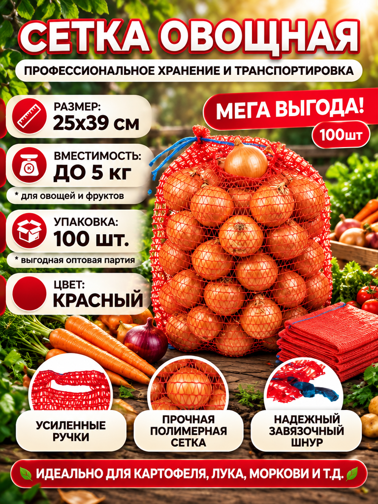 Сетка для овощей 25х39 до 5 кг 100 шт. Мешок