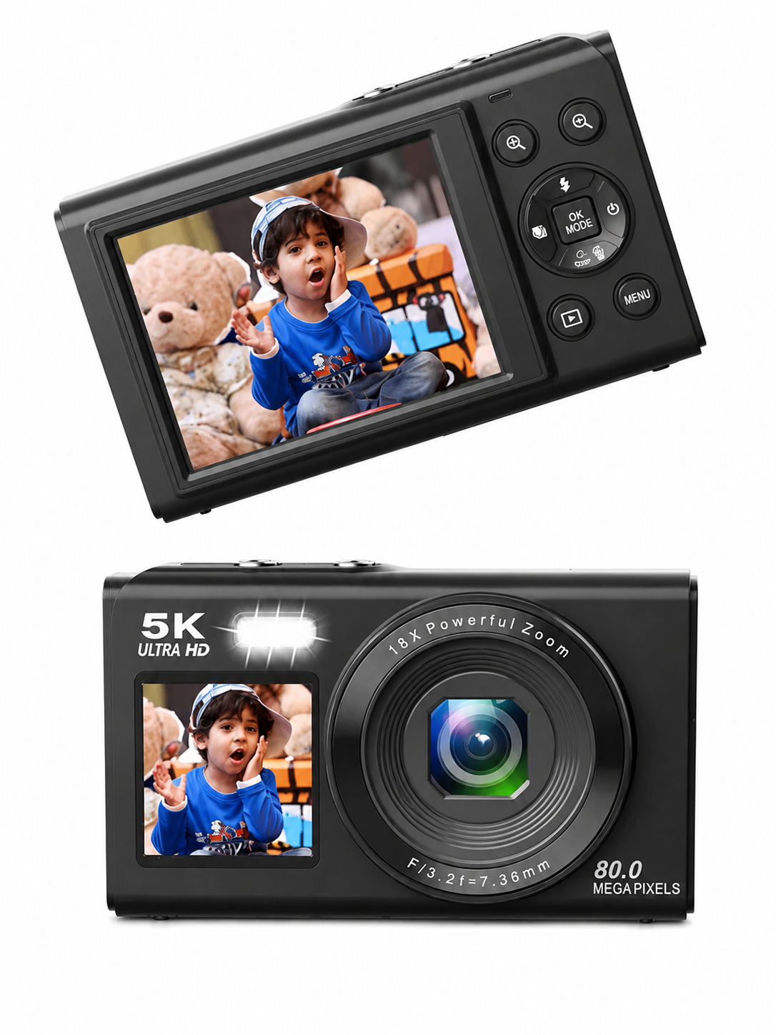 Цифровая фотокамера 5K со вспышкой - 80 МП, 18-кратный зум, Wi-Fi.