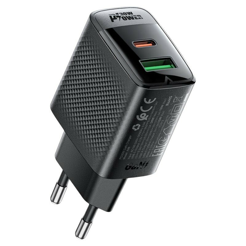 Зарядное устройство ACEFAST A98 PD30W Gan USB-C+USB-A Charger EU Black