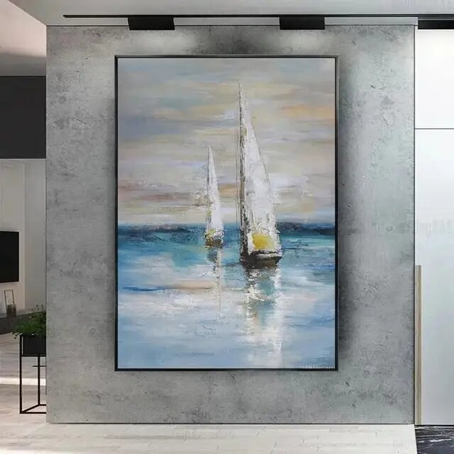 Печать на холсте "Закат на море с парусным кораблем" P9, 40x60cm No Frame