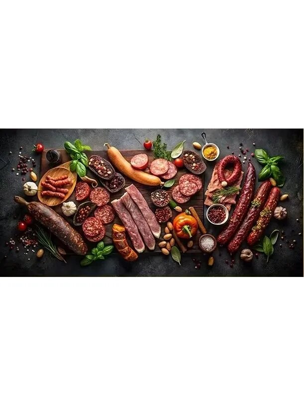 Картина "Холстная картина с ассортиментом колбас и специями, 80 * 40" 40x80 см