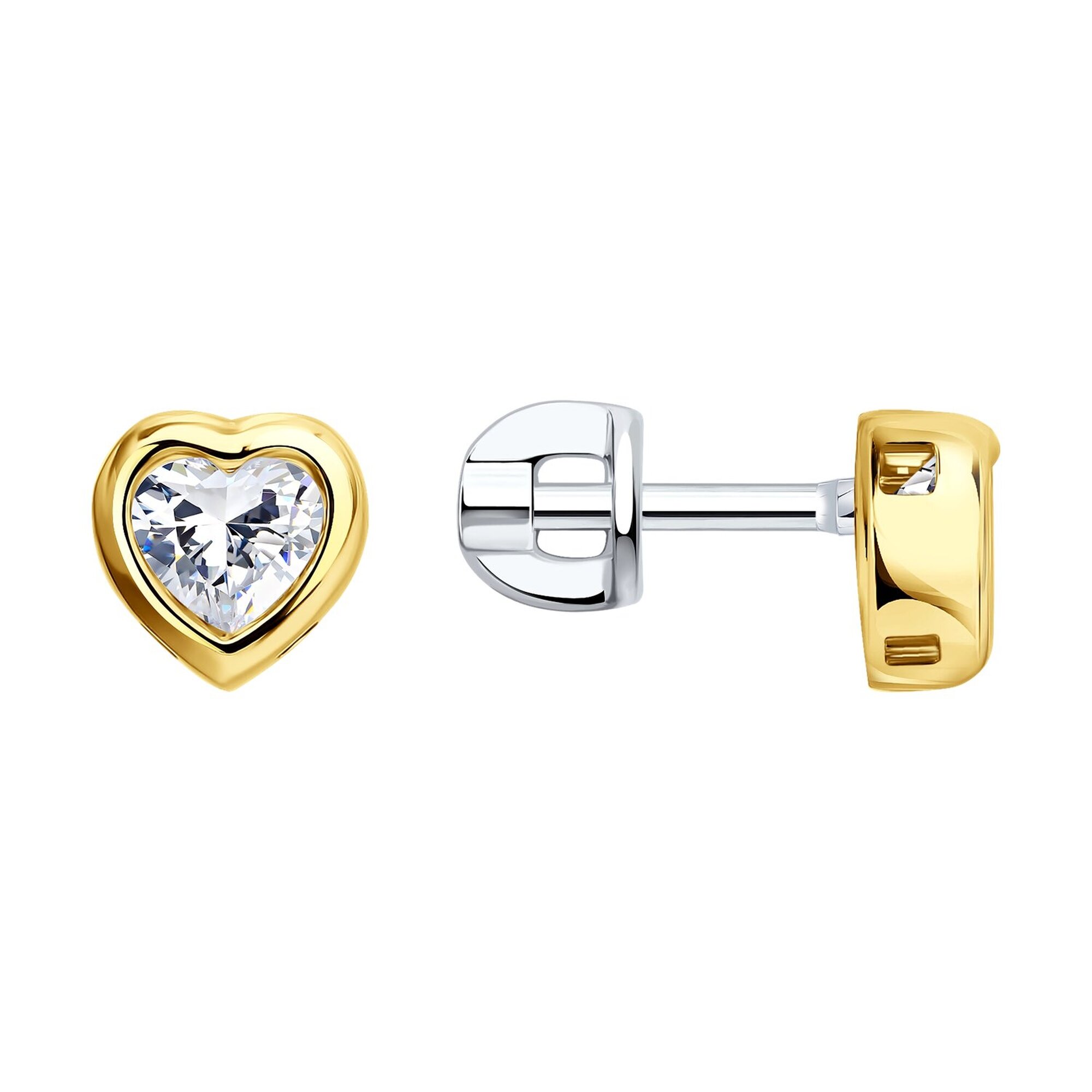 Серьги, серебро, 925 проба, золочение, фианит