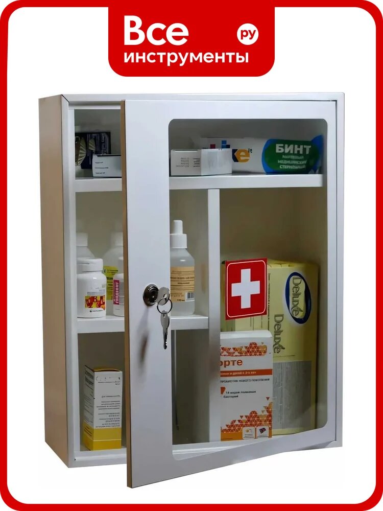 Аптечка KlestO G45/2 1000707 стационарная корпус со стеклянной дверью, оснащена замком, для хранения медикаментов