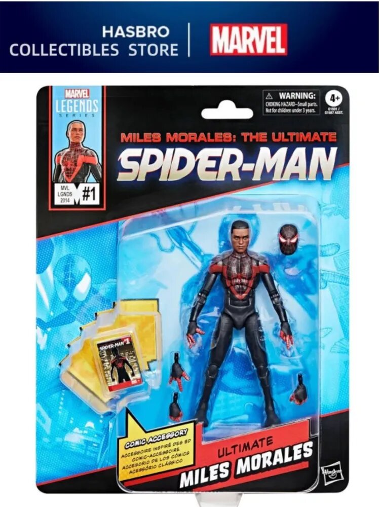Шарнирная фигурка Майлз Моралес Ultimate Spider-Man Marvel Legends Hasbro, 15 см, с маской и комиксом
