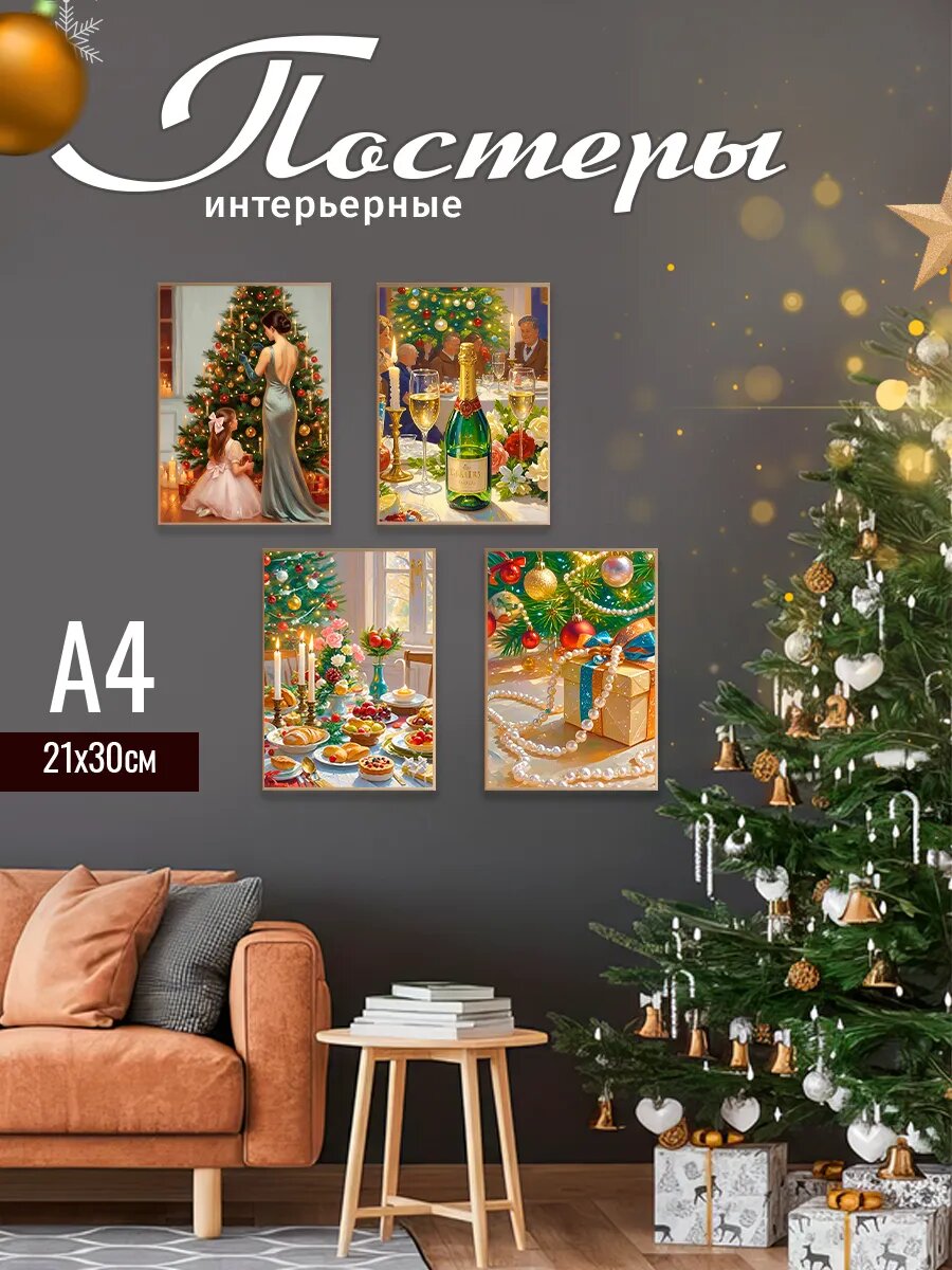 Новогодние постеры 21х30, А4