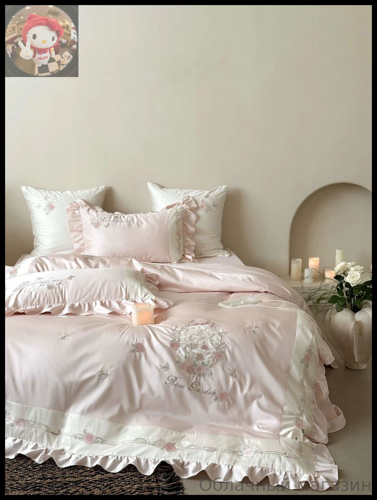 Комплект постельного белья Евро макси хлопок 220x240 см, наволочки 48x74, простыня 245x270 см, цветрозовый